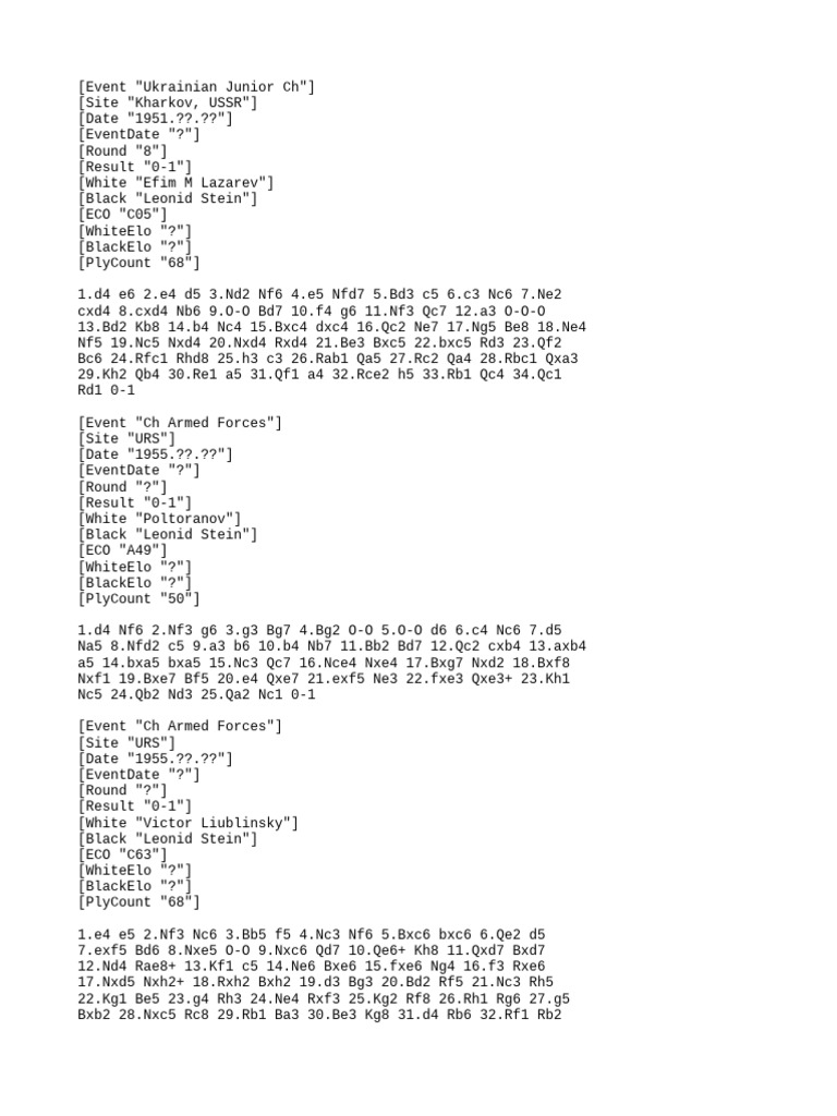 Leonid Stein wins with black - 112 games | PDF | Abstract Strategy ...