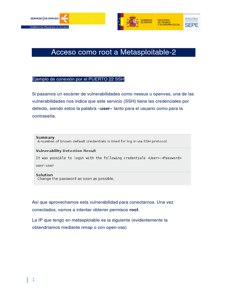 Acceso root en Metasploitable 2 | PDF