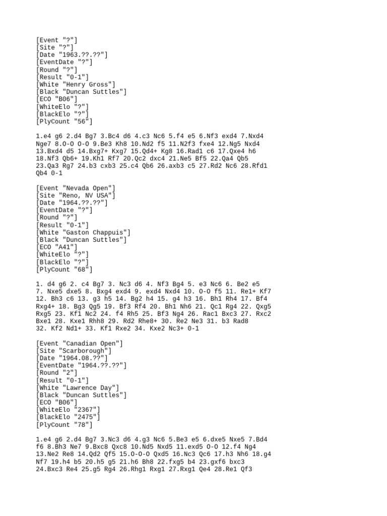 Duncan Suttles Wins With Black (78 Games) | PDF | Chess Competitions ...