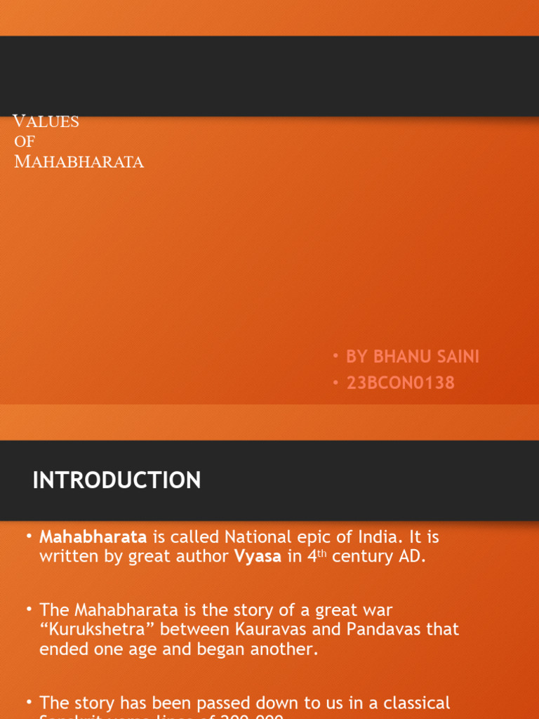 Values From Indian History War Of Mahabharat PDF Mahabharata