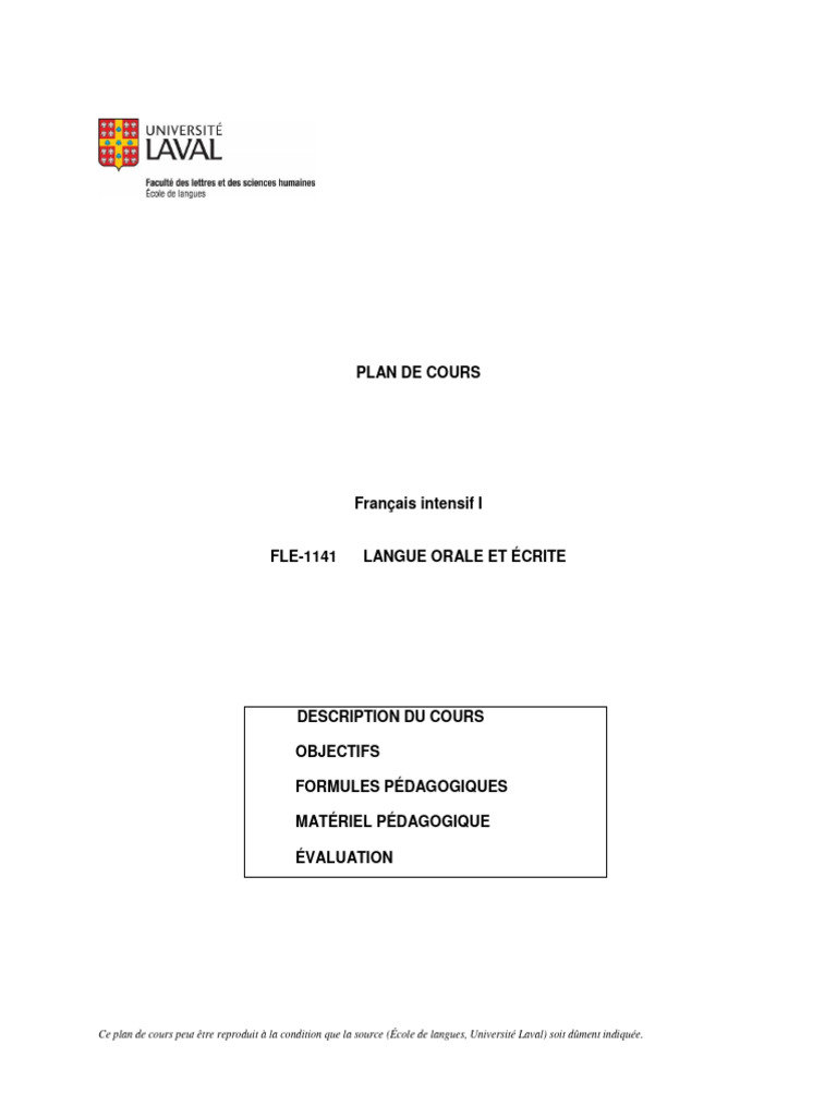 Plan de Cours FLE-1141 | PDF | Pronom | Langue française