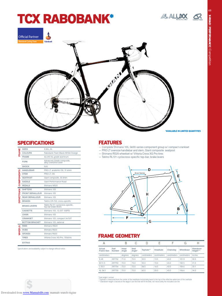 Rabobank TCX Cyclocross Bike Specs | PDF | Wheeled Vehicles | Human ...