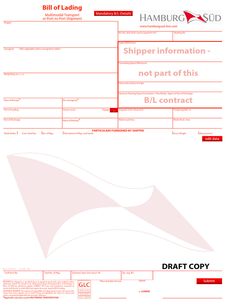 BL Hamburg Sud | PDF | Bill Of Lading | Cargo