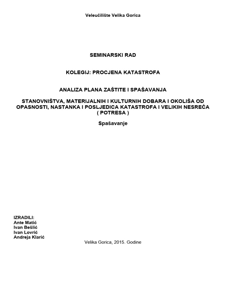 Analiza Plana Zaštite I Spašavanja | PDF