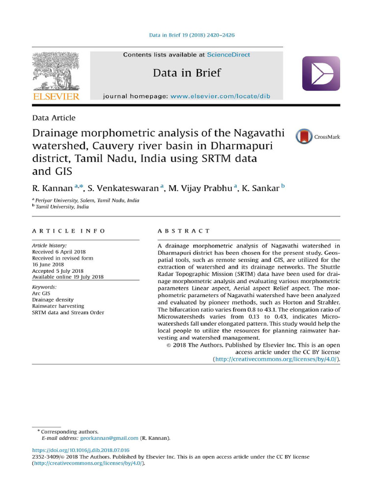 Drainage Morphometric Analysis of The Nagavathi Cowrir District, Tamil ...