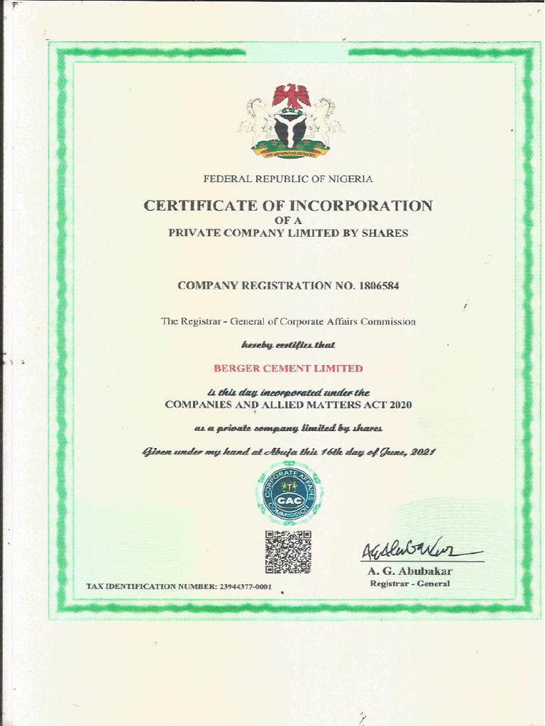 Berger Cert & Memo-1 | PDF