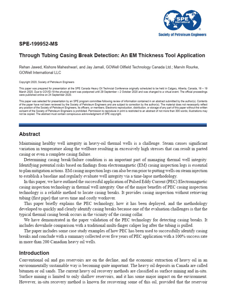 Through Tubing Casing Break Detection An EM Thickness Tool Application ...