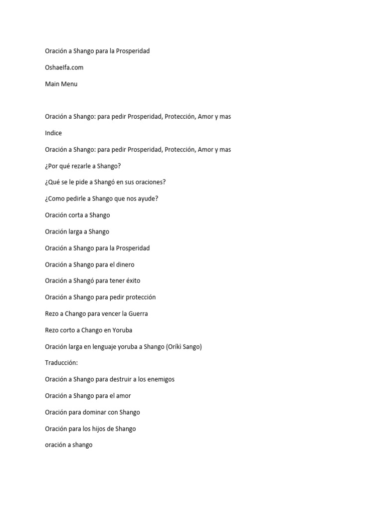Oración A Shangó para Prosperidad | PDF | Oración | Santeria
