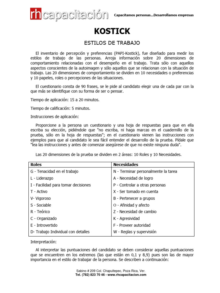 Interpretación Kostick | PDF | Ciencias del comportamiento | Sicología