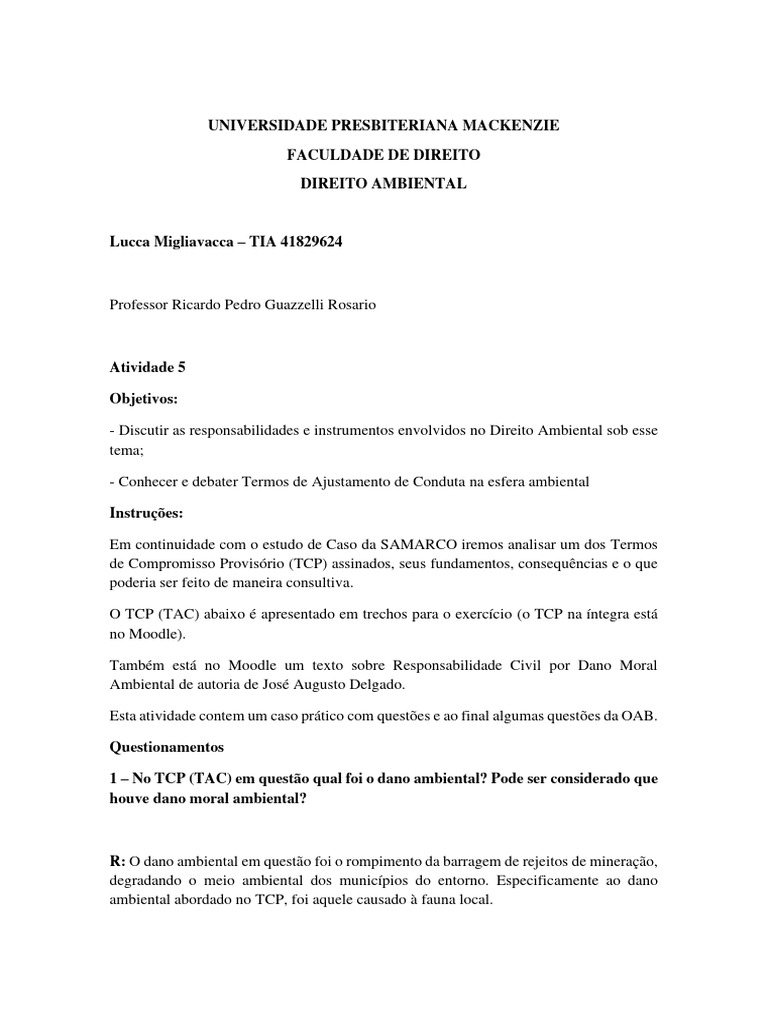 Análise do Termo de Compromisso da Samarco | PDF | Indenização | Poder ...