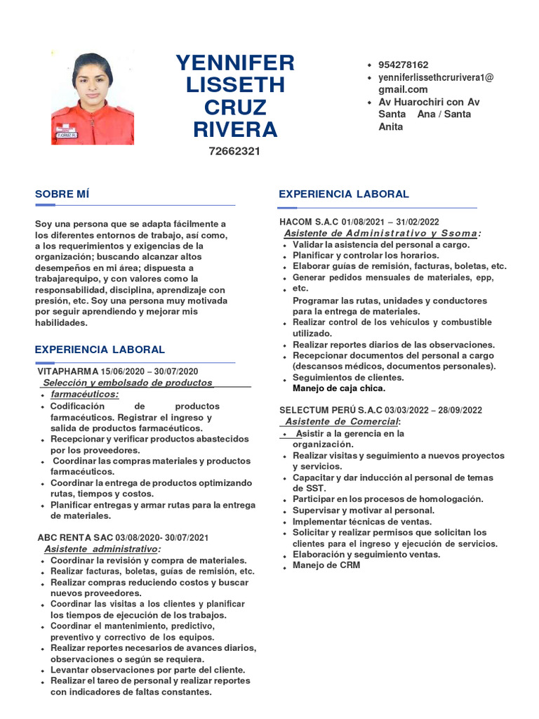 Cruz Rivera Yennifer CV | PDF