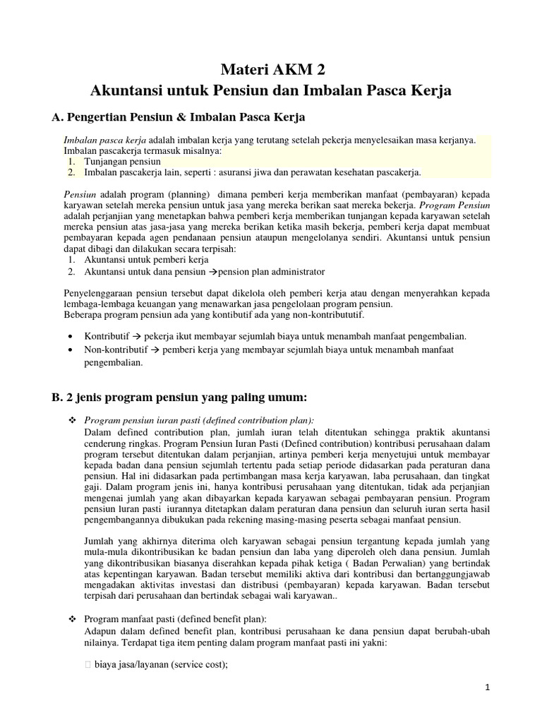 Materi AKM 2 Akuntansi Untuk Pensiun Dan | PDF
