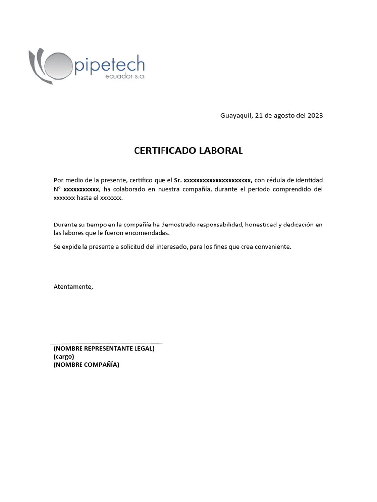 Formato Certificado Laboral 2 | PDF