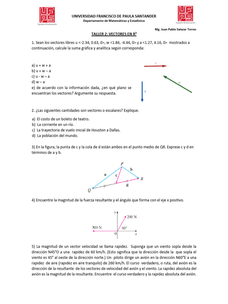 Taller 2 - Vectores | PDF | Vector Euclidiano | Velocidad