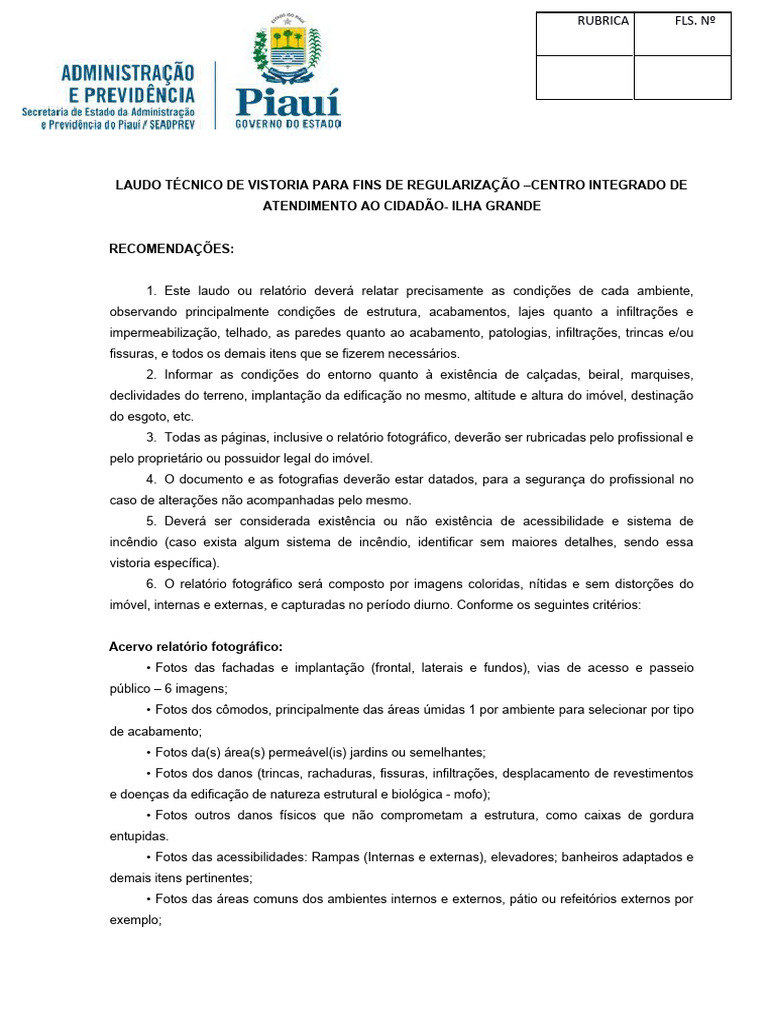 Laudo Técnico de Vistoria - Centro Integrado | PDF | Alvenaria | Teto