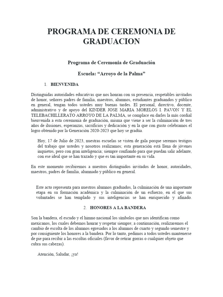 Programa de Ceremonia de Graduacion | PDF