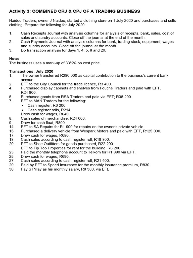Activity 3 - Combined CRJ & CPJ of A Trading Business | PDF