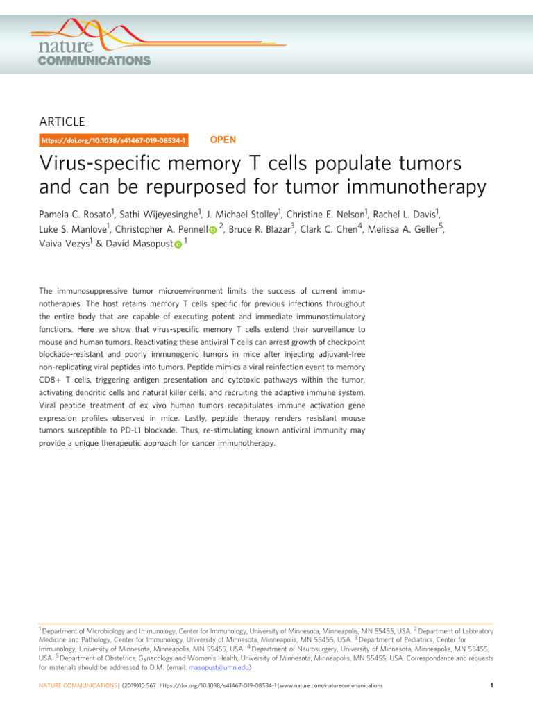 Virus Specific Memory T Cells Populate Tumors And Can Be Repurposed For