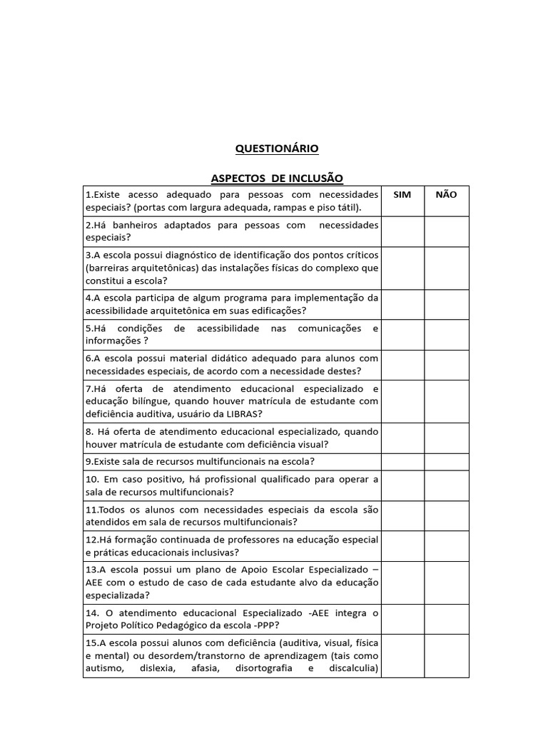 Questionario Inclusao | PDF
