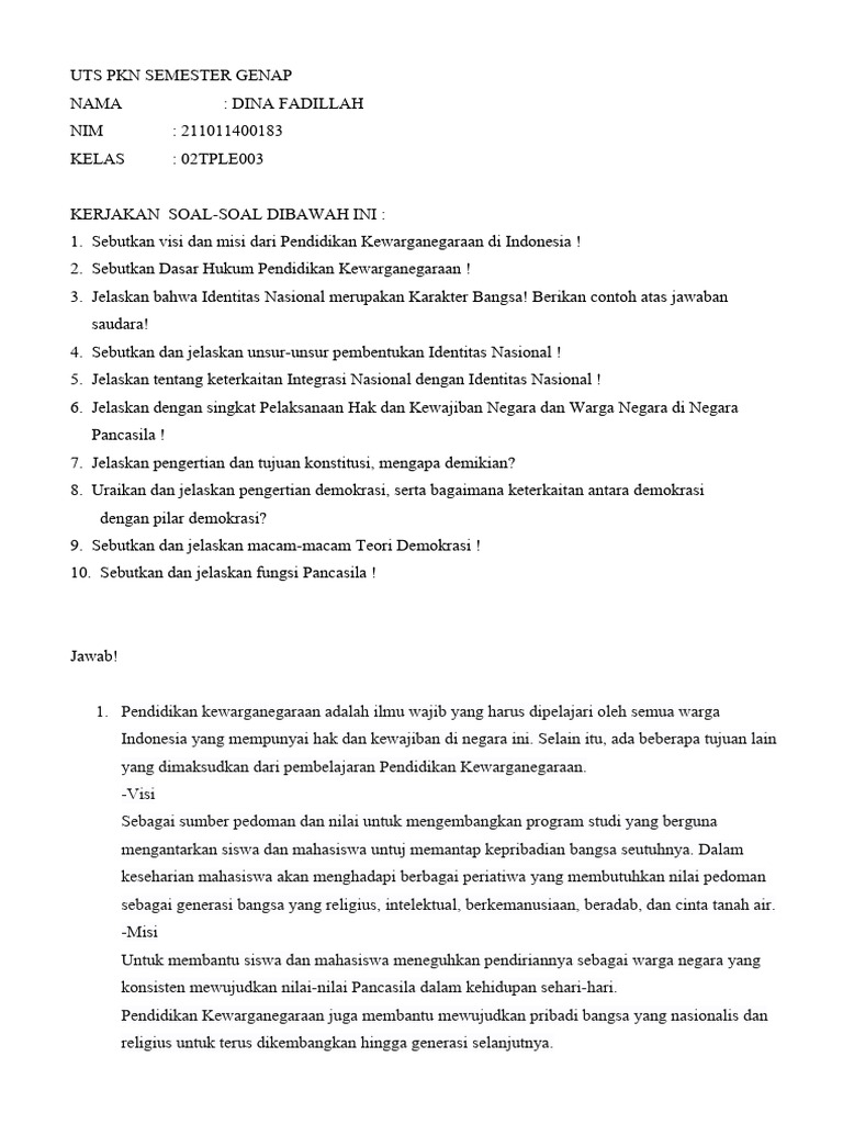 Kisi Kisi UTS Kewarganegaraan | PDF | Politik