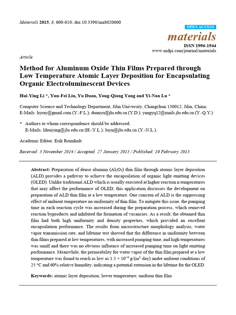 Method For Aluminum Oxide Thin Films Prepared Through Low Temperature ...