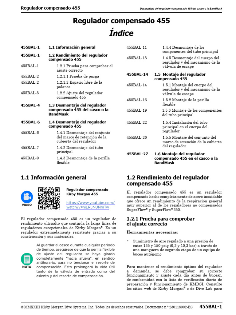 Regulador Compensado 455 | PDF | Tornillo | Buceo bajo el agua