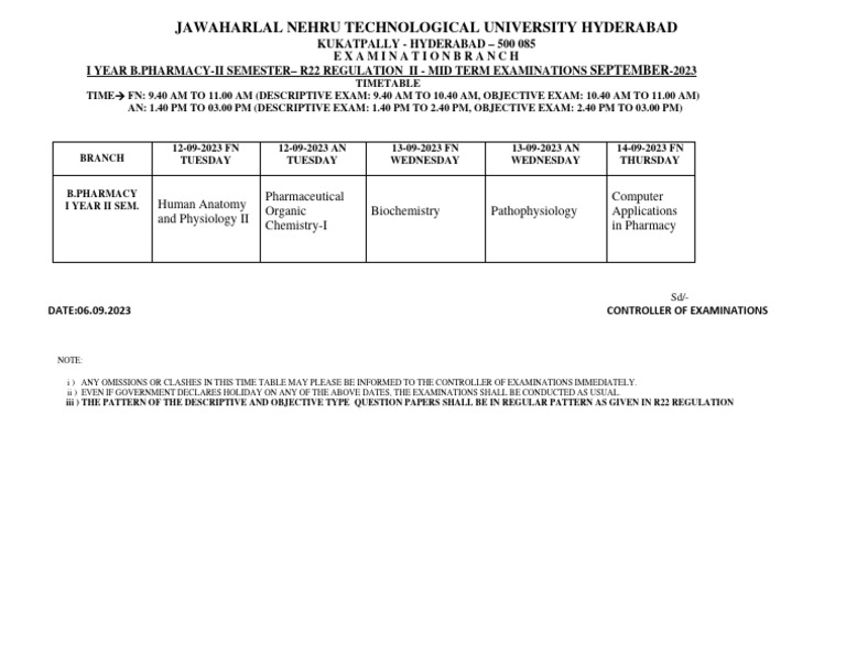 Timetables For BPharmacy I II Sem R22 II Mid Term Exams Sep 2023 | PDF ... Timetables For BPharmacy I II Sem R22 II Mid Term Exams Sep 2023 | PDF ...