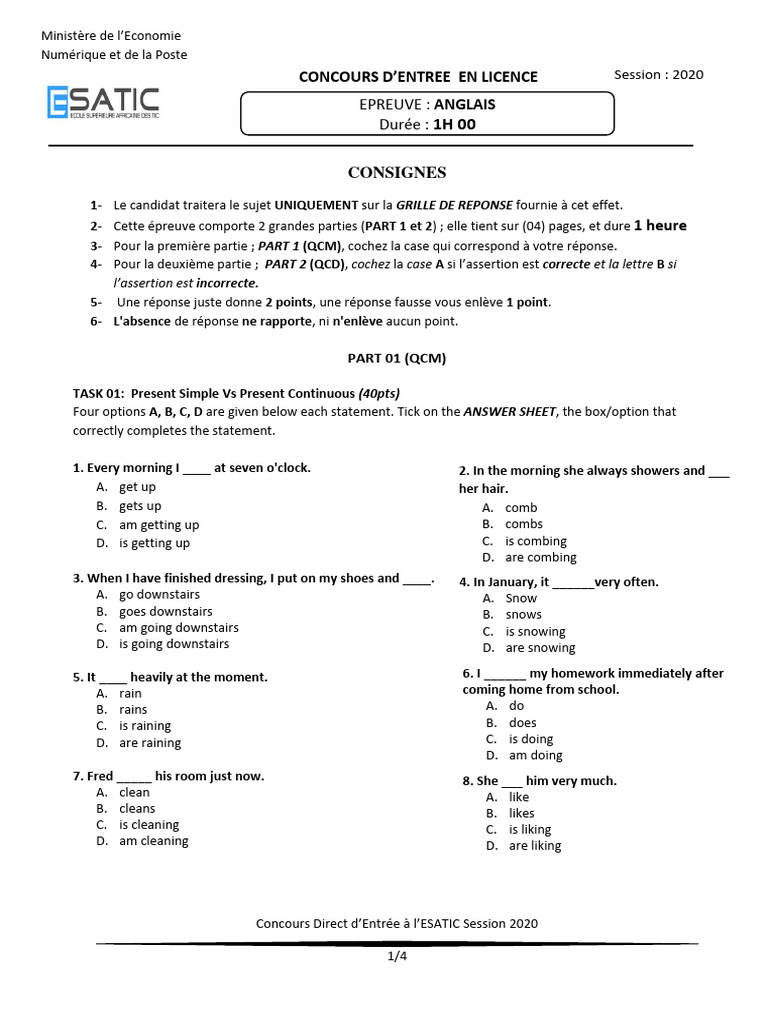ESATIC 2020 English Exam Guidelines | PDF