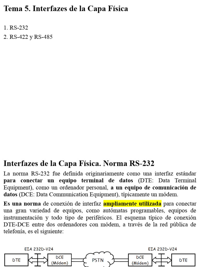 05_02 Interfazes de la Capa Física. 1. RS-232 2. RS-422 y RS-485 | PDF | Módem | Telecomunicaciones