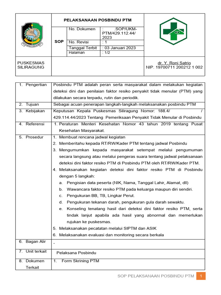 SOP Pelaksanaan Posbindu PTM | PDF