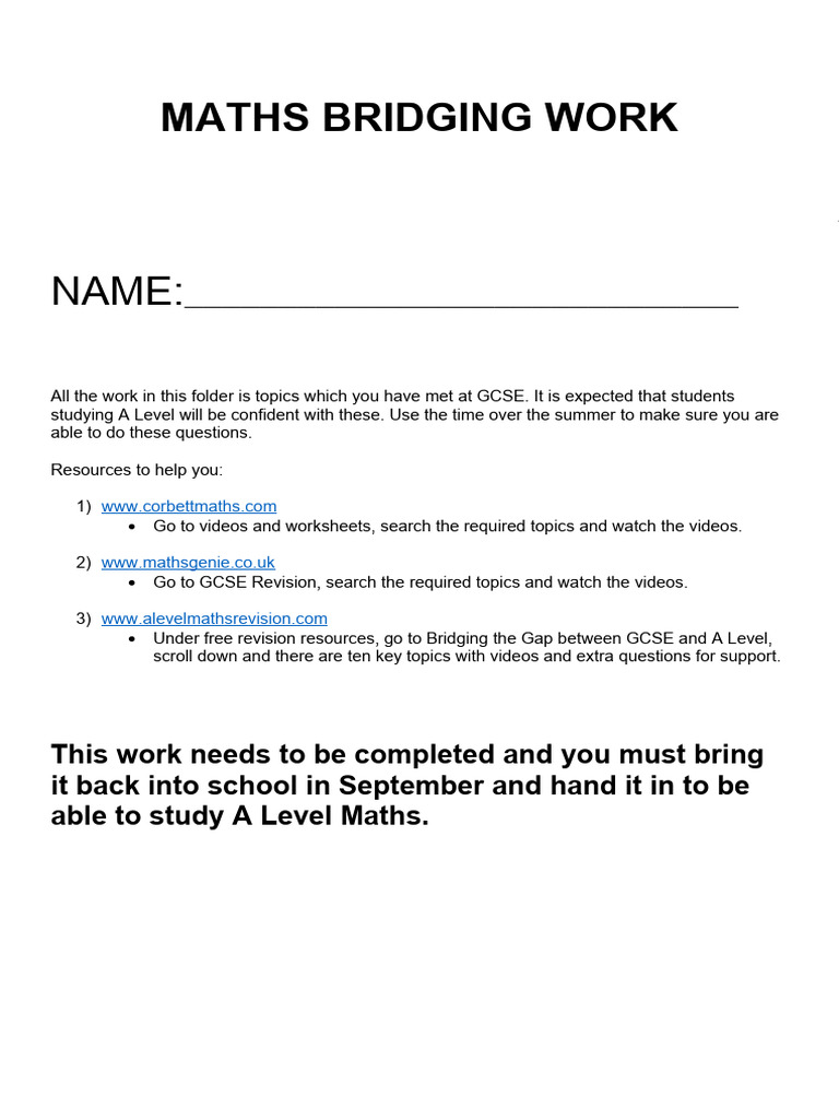 Maths Bridging Work 2022 | PDF | Quadratic Equation | Probability