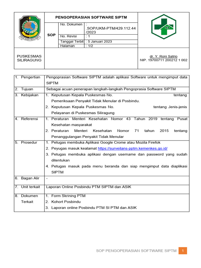 SOP Pengoperasian Software SIPTM | PDF