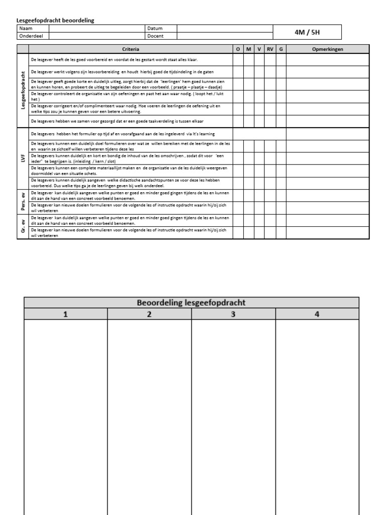 Beoordelingsformulier Lesgeefopdracht 4MAVO en 5HAVO | PDF
