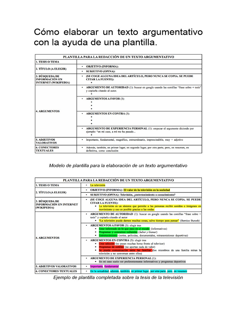 Plantilla para Escribir Un Texto Argumentativo | PDF