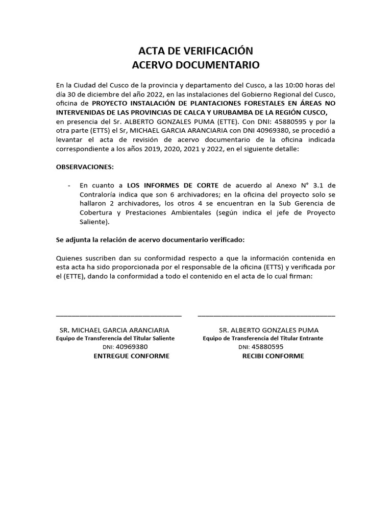 Acta. Acervo Documentario | PDF