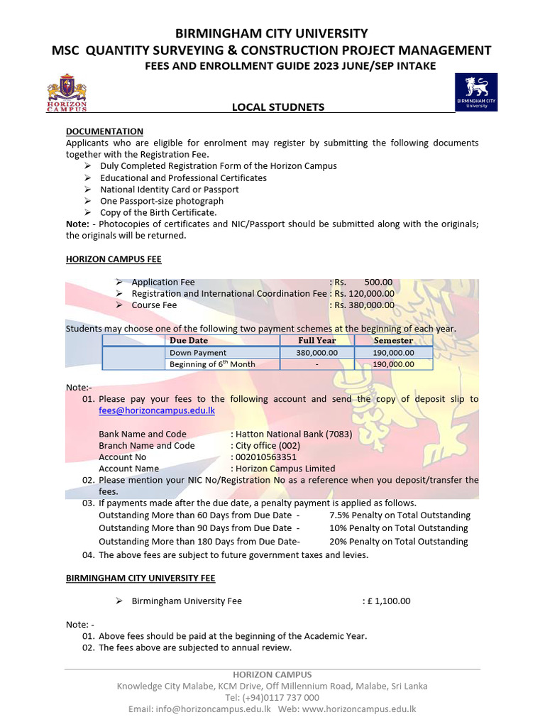 MSC QS and Construction MGT - LOCAL | PDF | Fee | Identity Document MSC QS and Construction MGT - LOCAL | PDF | Fee | Identity Document