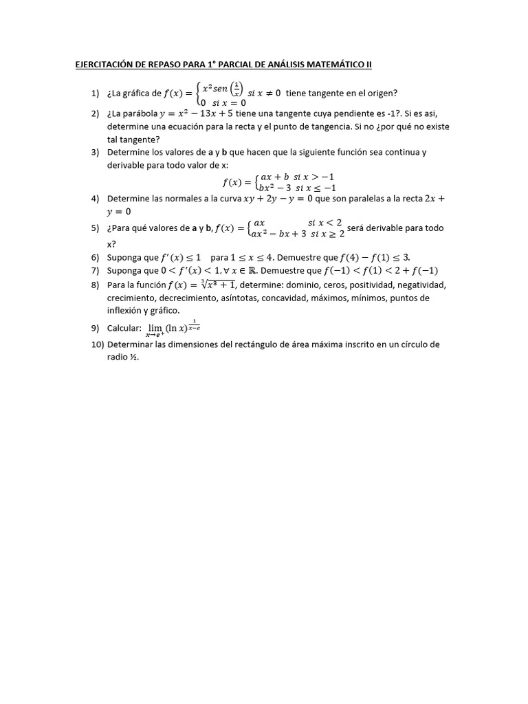 Ejercitación de Repaso para Am2 | PDF