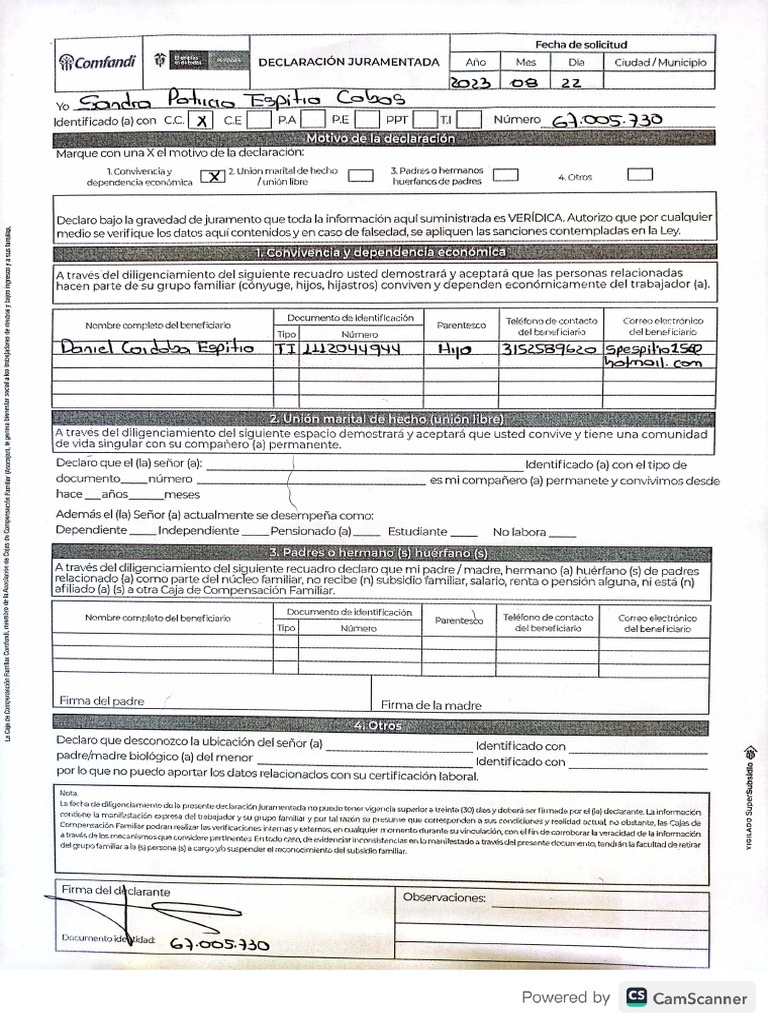 Declaración Juramentada Daniel Cordoba | PDF