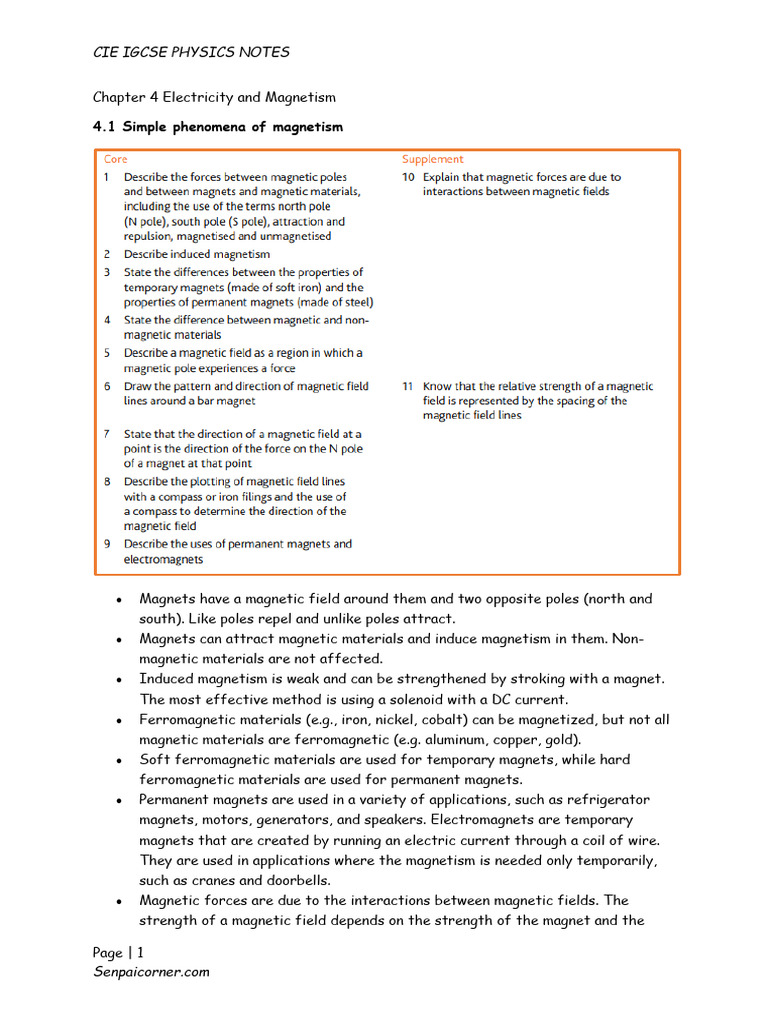 Cie Igcse Physics Chapter 4 2023 Onw | PDF | Electromagnetic Induction ...