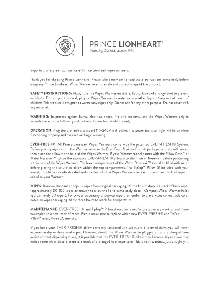 Prince Lionheart Safety Instruction | PDF