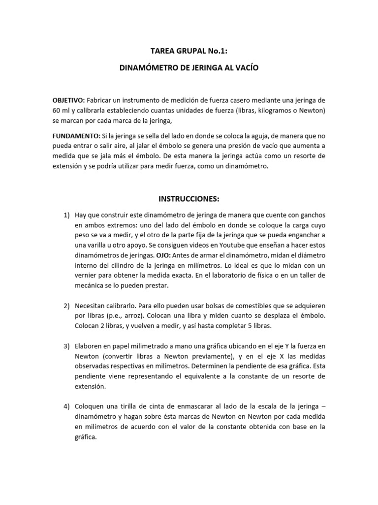 Tarea Grupal I | PDF | Vacío | Fuerza