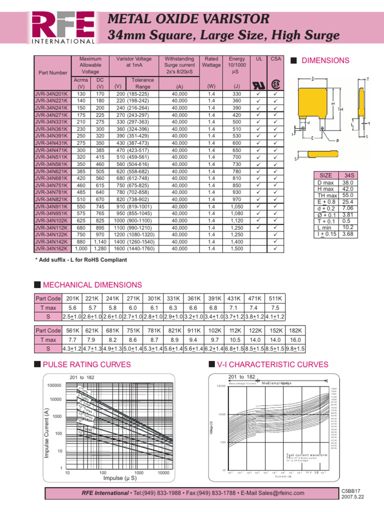 VARISTOR Datasheet | PDF