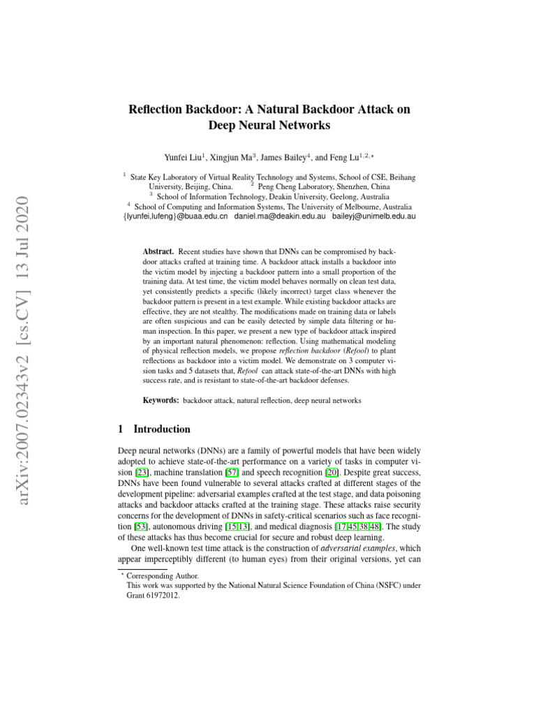 Reflection Backdoor: A Natural Backdoor Attack On Deep Neural Networks | PDF | Deep Learning ...