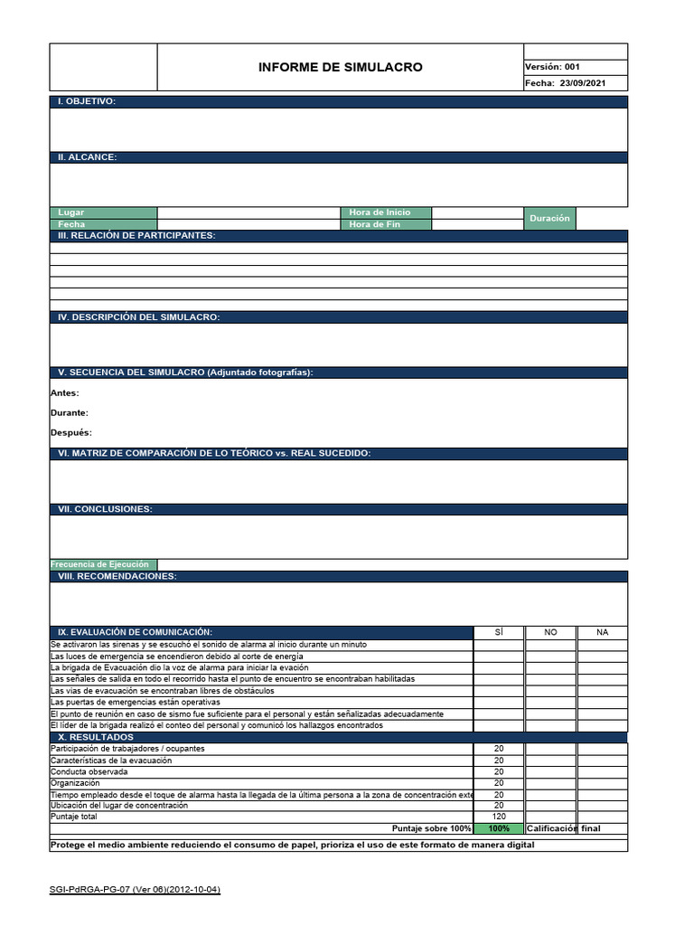 Informe de Simulacro | PDF