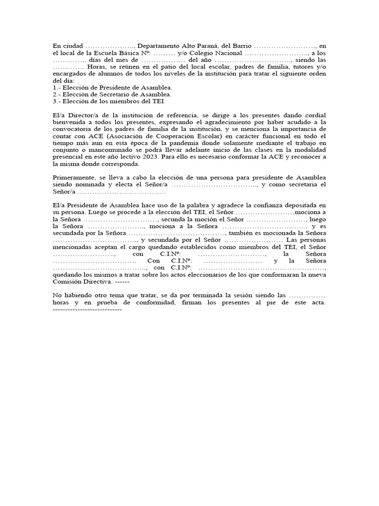Acta de Elección Del Tei 2023 (Formato) . | PDF