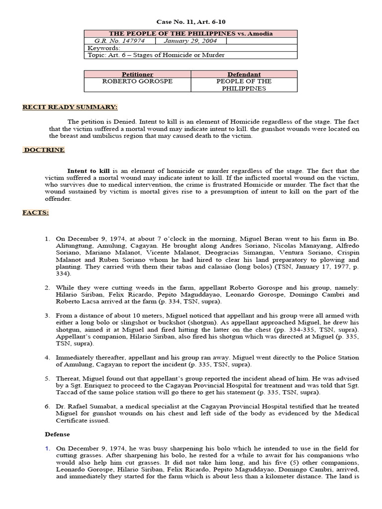 People vs. Gorospe G.R. No. 147974, Janury 29, 2004 | PDF | Crime & Violence | Criminal Justice