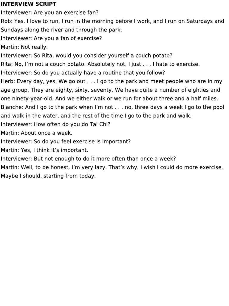 Script - Do You Like To Exercise | PDF