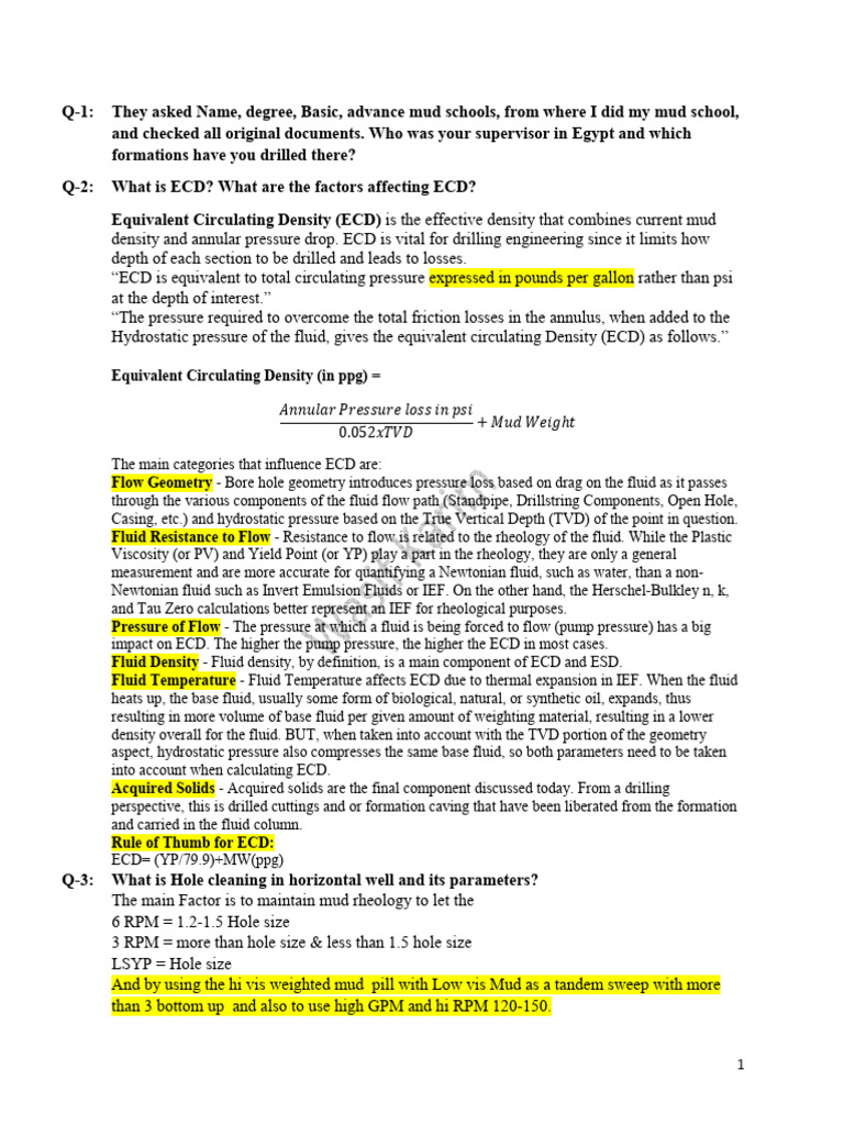 ECD and Hole Cleaning in Drilling | PDF | Casing (Borehole) | Chemistry