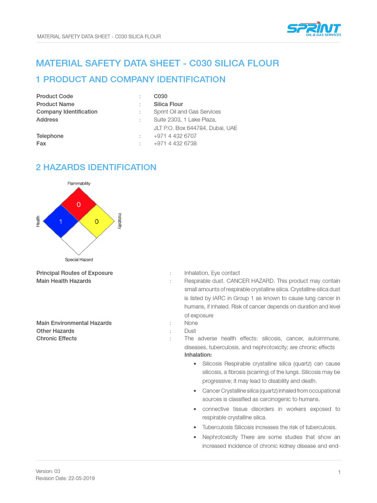 MSDS C030 Silica Flour V - 0.3 | PDF | Silicon Dioxide | Medicine