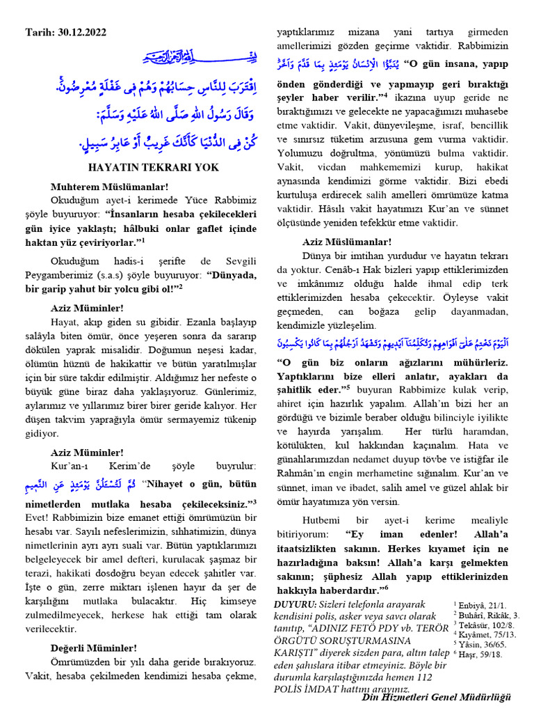 HUTBE - Hayatin Tekrari Yok | PDF